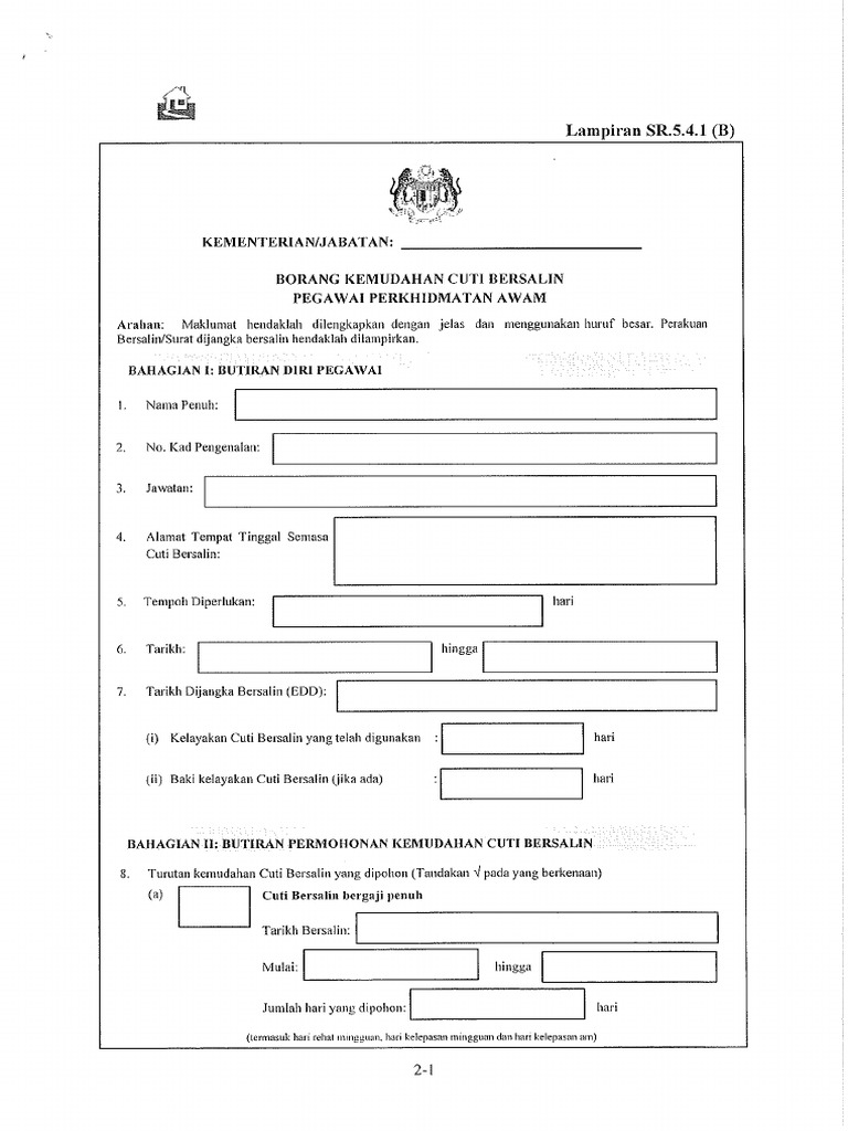 Borang Kemudahan Cuti Bersalin Pegawai Perkhidmatan Awam | PDF