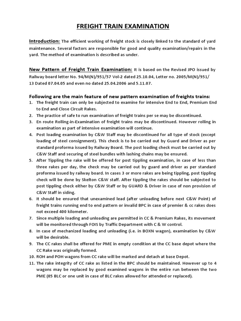 Pattern of Freight Train Examination | PDF | Train | Rail Transport