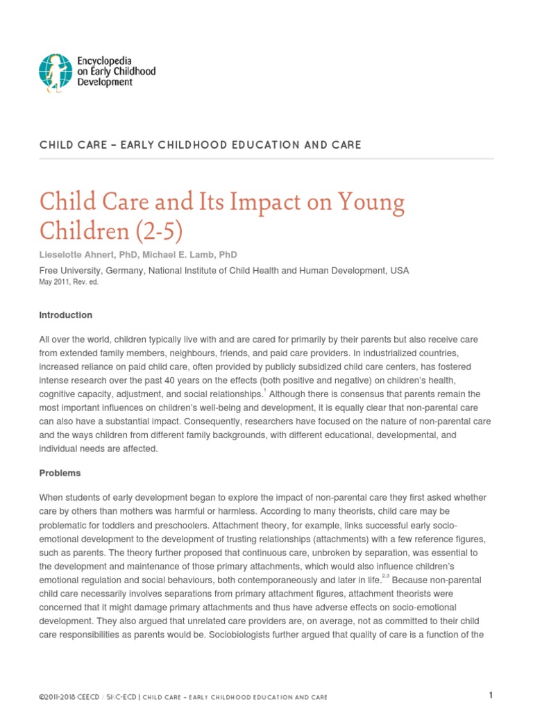 Impact of Non-Parental Child Care | PDF | Child Care | Attachment Theory