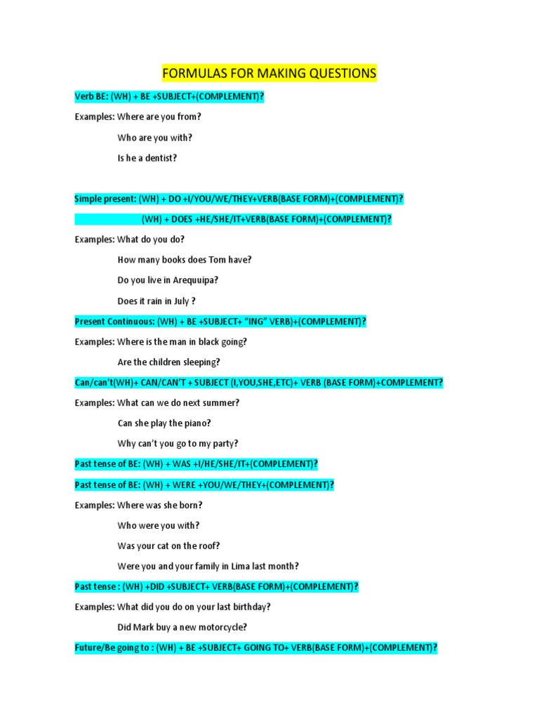 Formulas For Making Questions | PDF