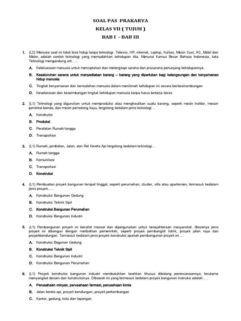 SOAL PAS PRAKARYA Kelas VII | PDF
