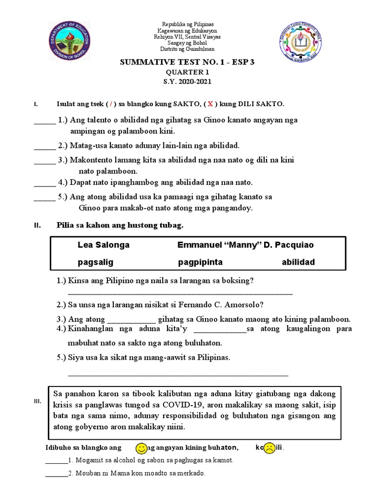 ESP 3 Q1 Summative Test1 | PDF