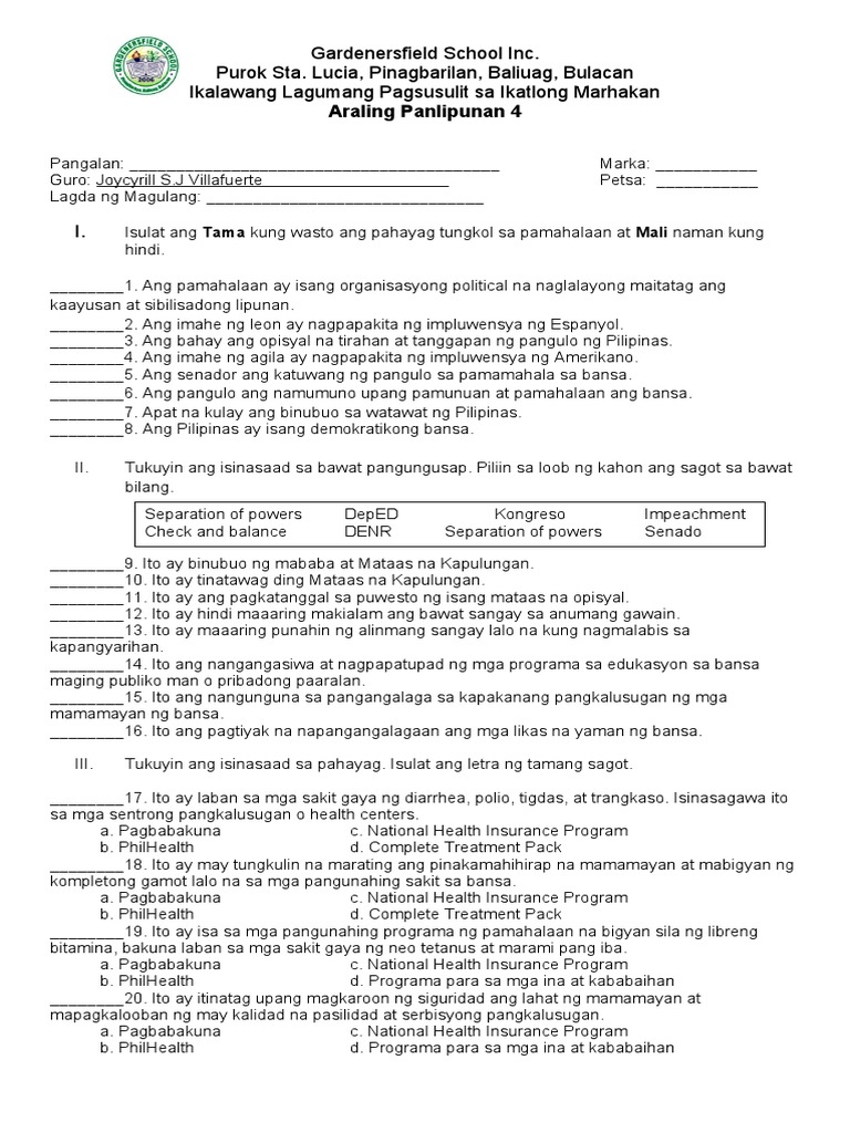 Q3 - AP 4 Second Summative Exam | PDF