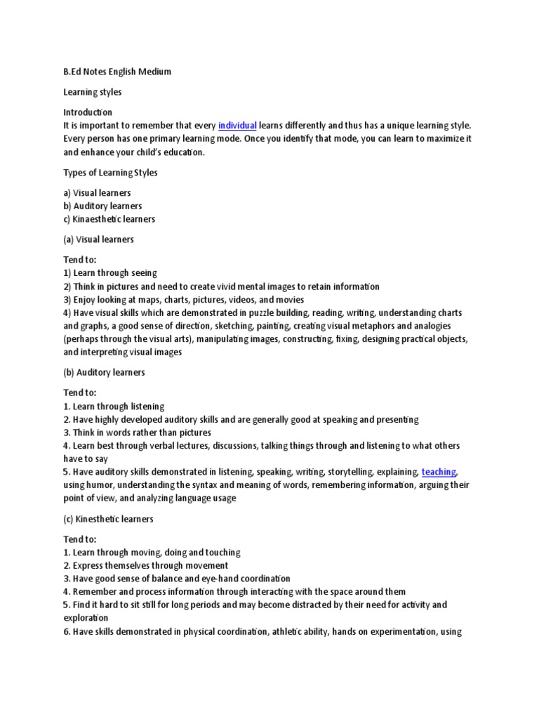 Types of Learning | PDF | Learning Styles | Learning