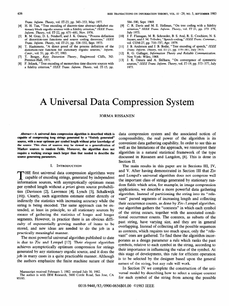 A Universal Data Compression System | PDF | String (Computer Science) | Markov Chain