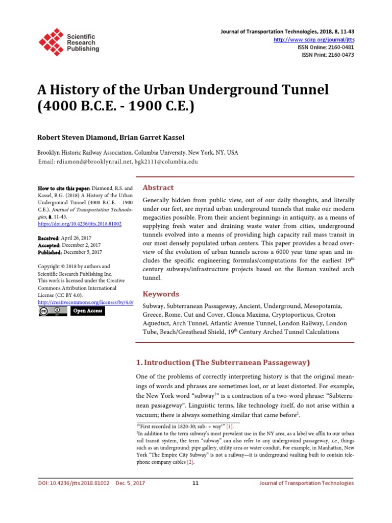 A History of The Urban Underground Tunnel 4000 BCE | PDF | Tunnel | Cholera
