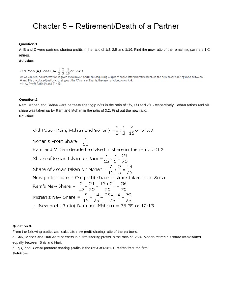 Retirement of Partners and New Ratios | PDF | Goodwill (Accounting ...