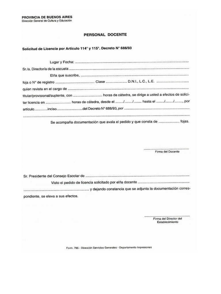 Formulario Licencia 114 - 115 | PDF