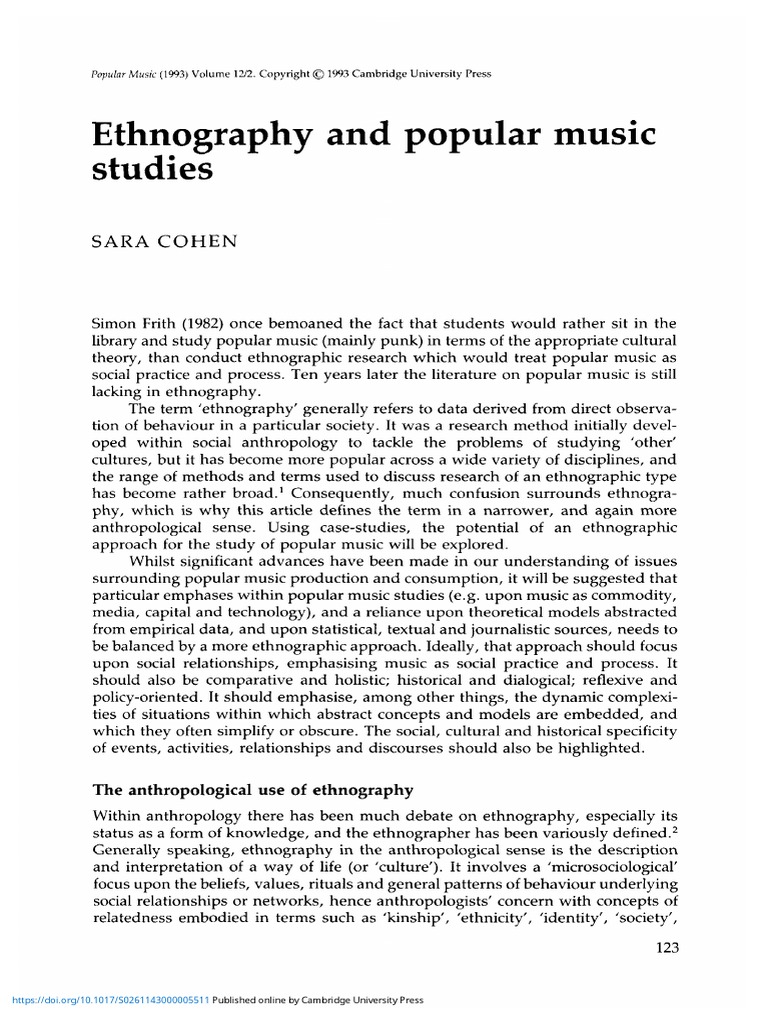 Ethnography and Popular Music Studies | PDF | Ethnography | Anthropology