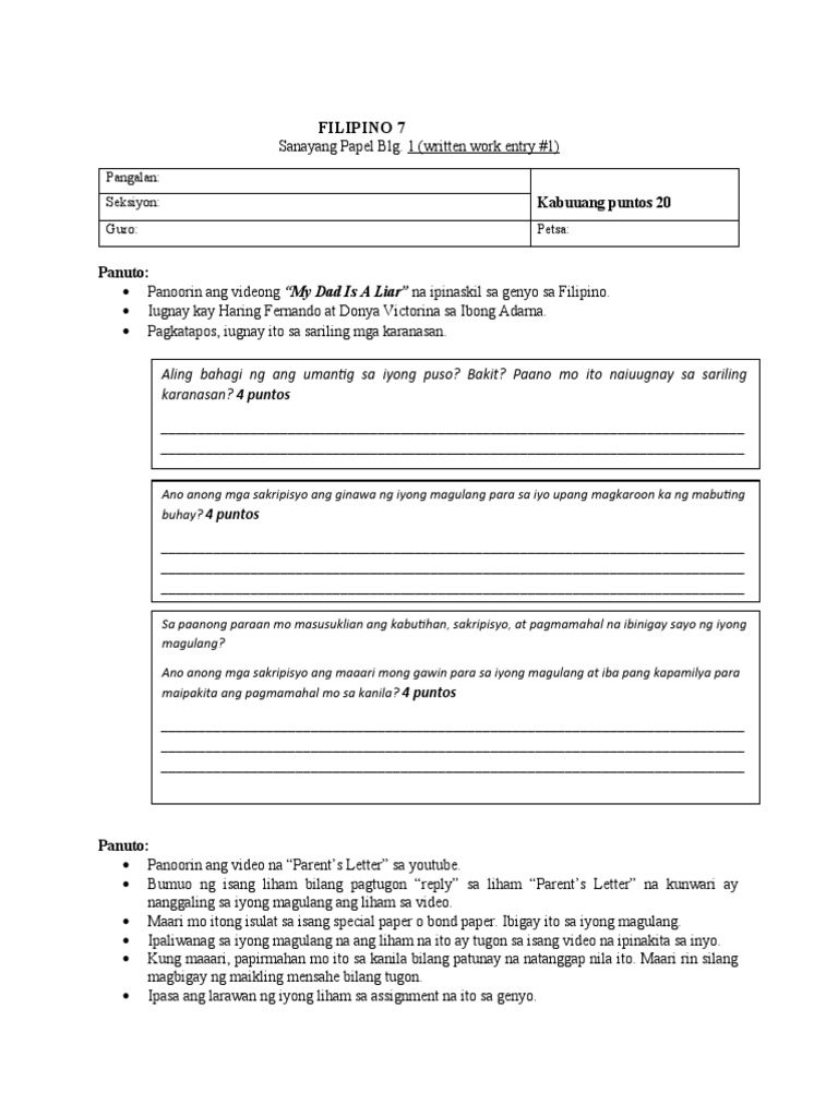 Q4 Fil7 Written Work 1 | PDF
