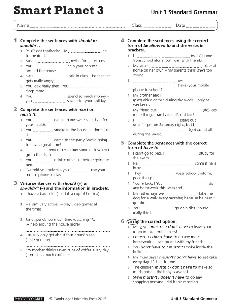 Unit 3 Standard Grammar Without Answers | PDF