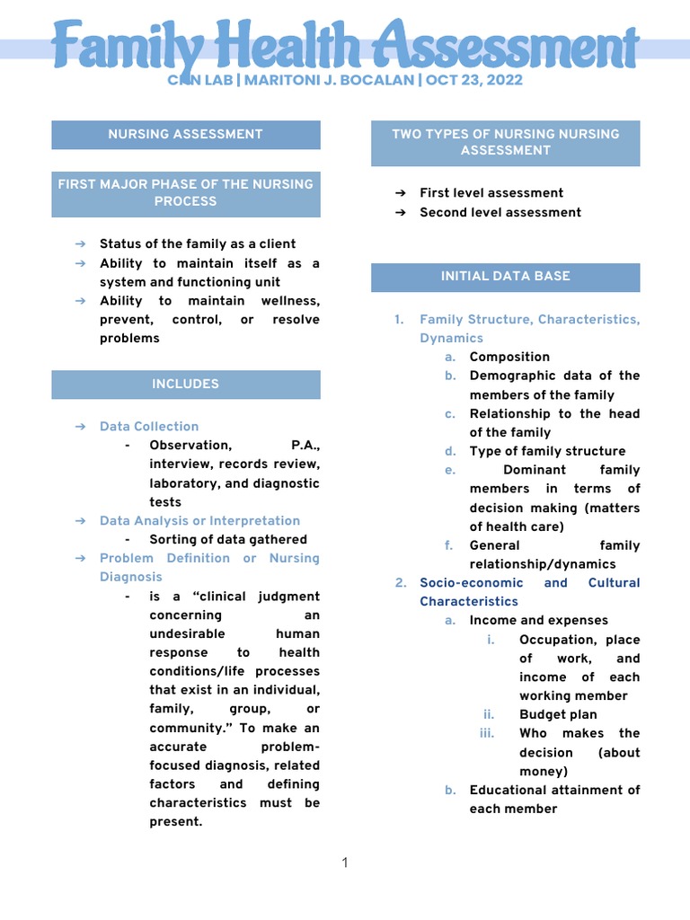 Family Health Assessment | PDF | Nursing | Health Care
