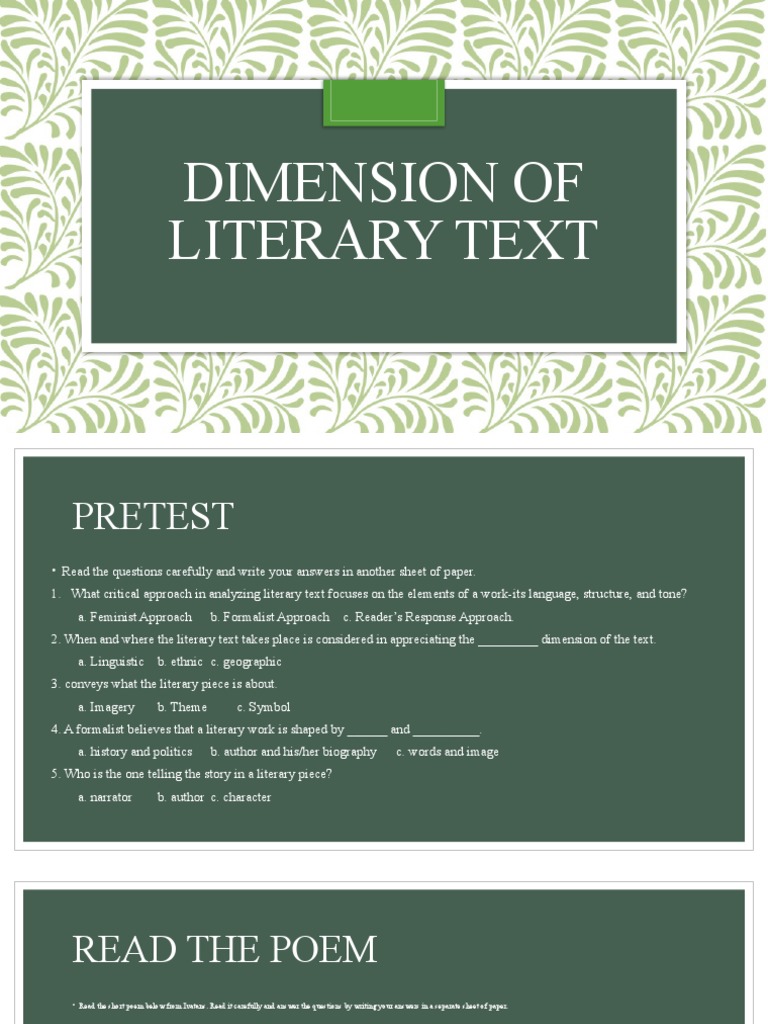 Dimension of Literary Text | PDF | Idea | Representation (Arts)