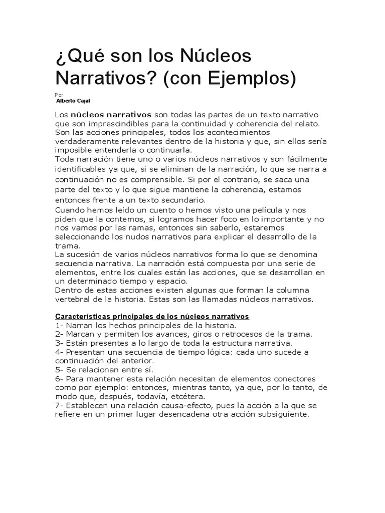 Núcleos Narrativos: Definición y Ejemplos | PDF | Narración