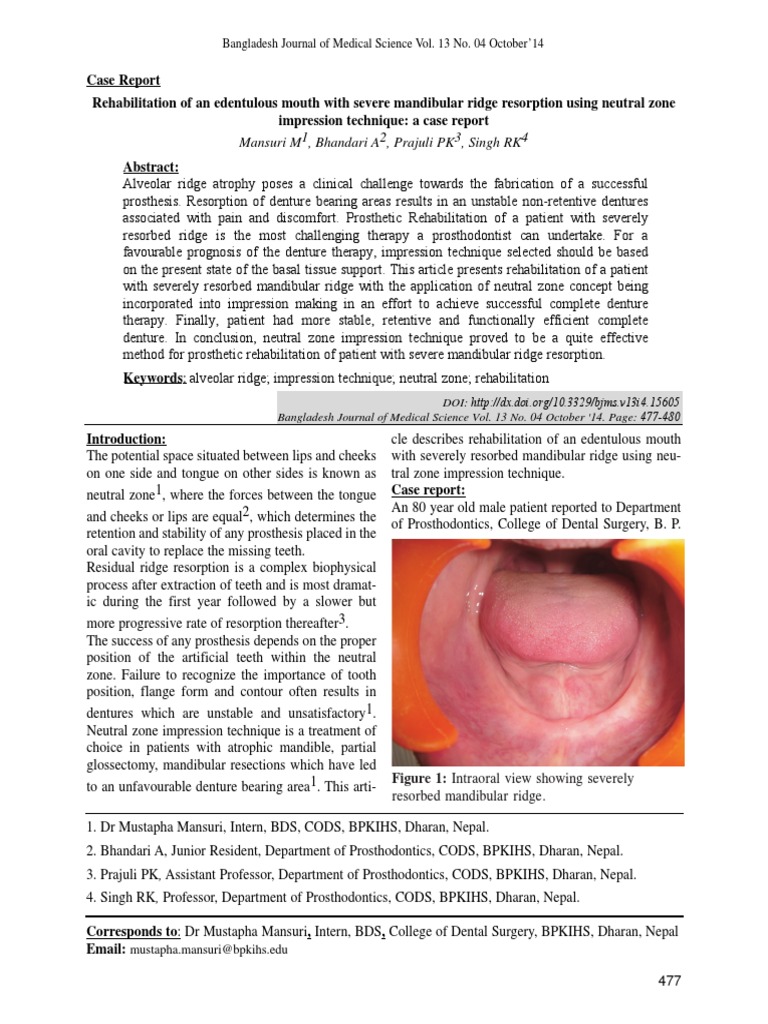 Case Report Rehabilitation of An Edentulous Mouth With Severe ...