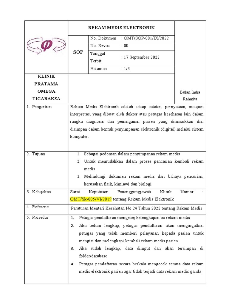 SOP Rekam Medis Elektronik | PDF | Sains & Matematika
