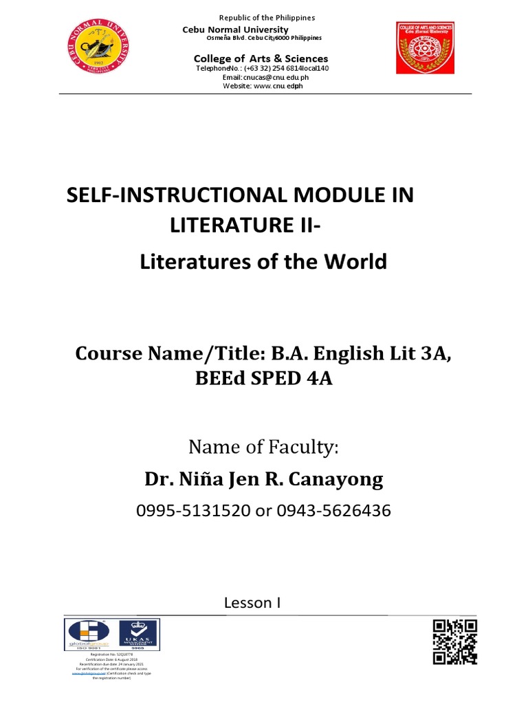 SELF INSTRUCTIONAL MODULE in LIT 2 - 2020 | PDF