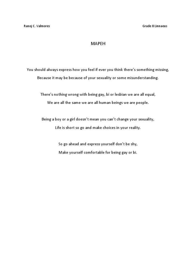 Mapeh Poem Gender and Sexuality | PDF
