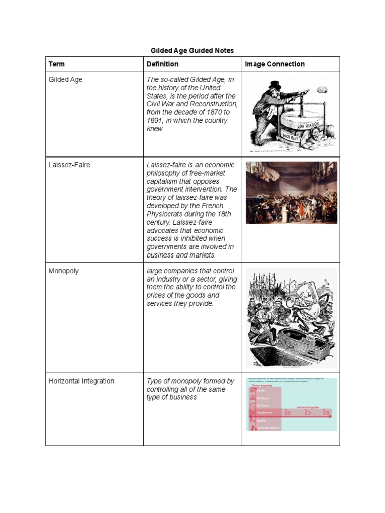 Gilded Age Guided Notes | PDF | Laissez Faire | Economic Inequality
