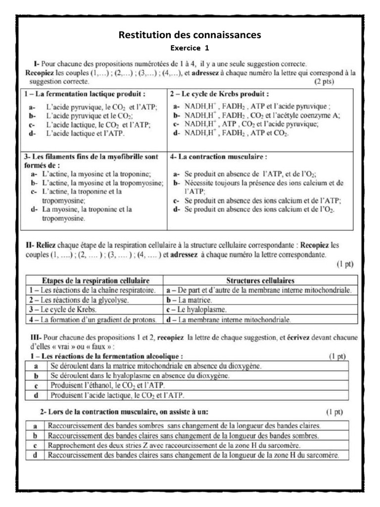 Exercice SVT 2022 qcm-1 | PDF