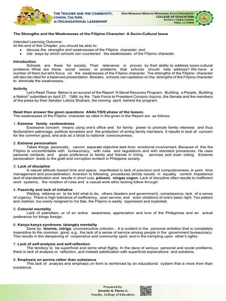 Lesson 4 The Strengths and Weaknesses of The Filipino Character - A ...