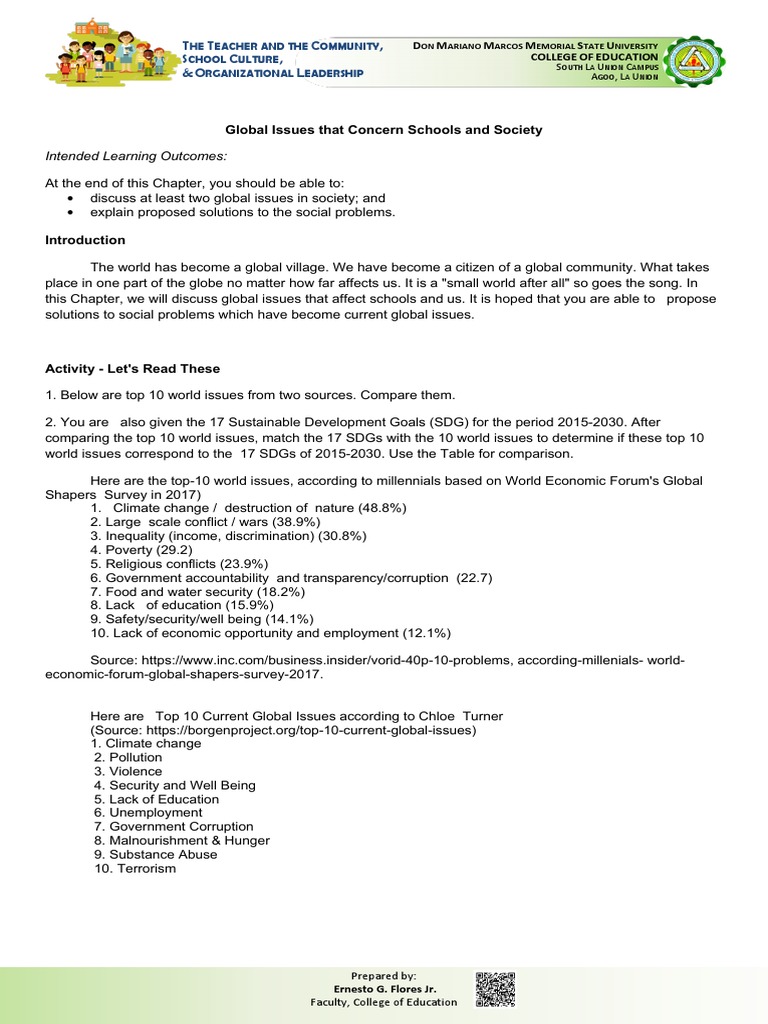 Lesson 5 Global Issues That Concern Schools and Society | PDF ...