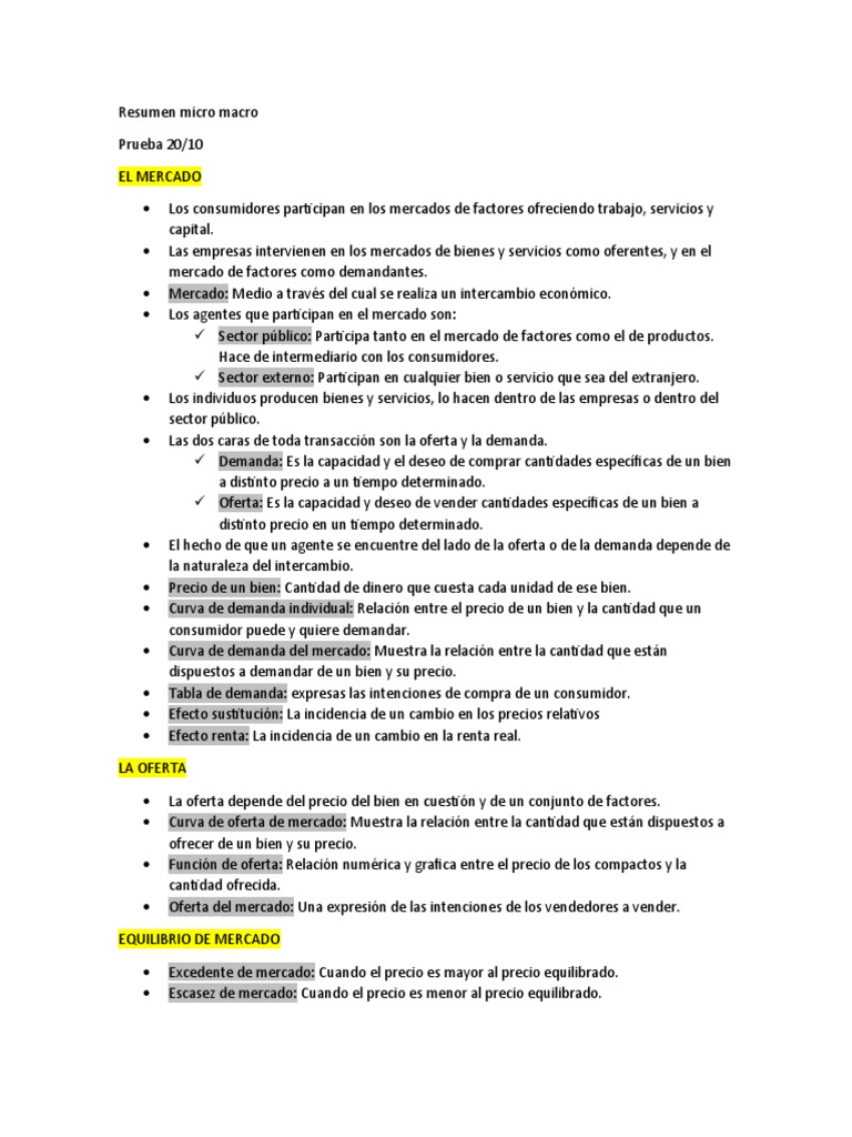 Resumen Micro Macro | PDF | Oferta (economía) | Oferta y demanda