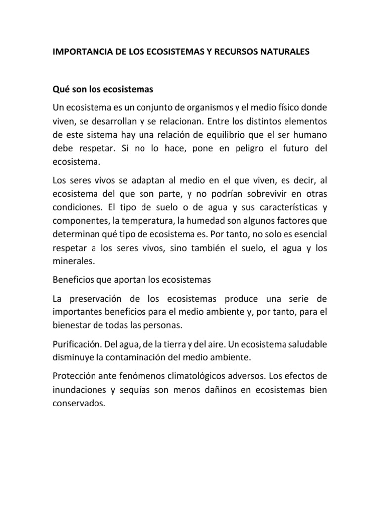 Importancia de Los Ecosistemas y Recursos Naturales | PDF | Ecosistema | Entorno natural