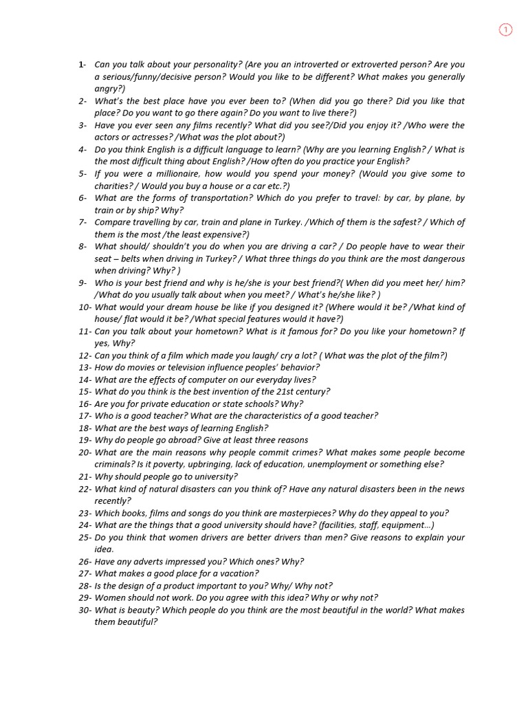 30 Personal and Lifestyle Questions | PDF | Communication | Teachers