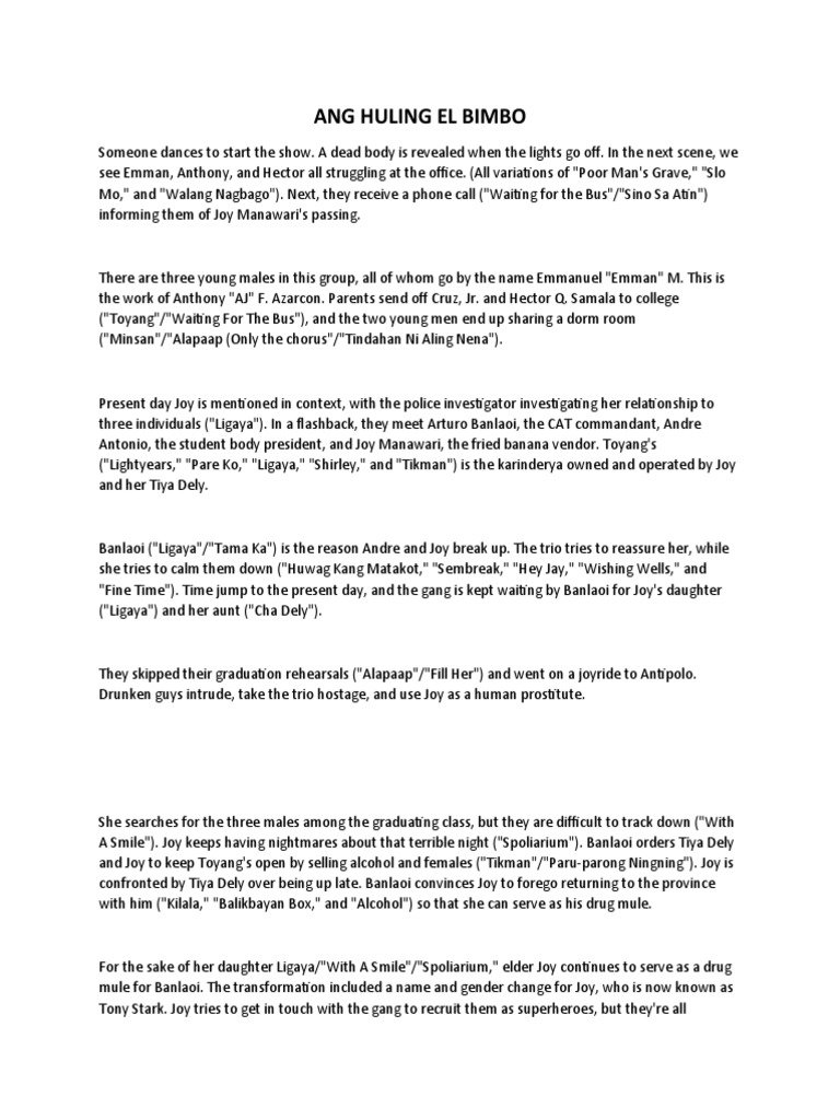 Ang Huling El Bimbo | PDF | Oral Literature | Musical Theatre