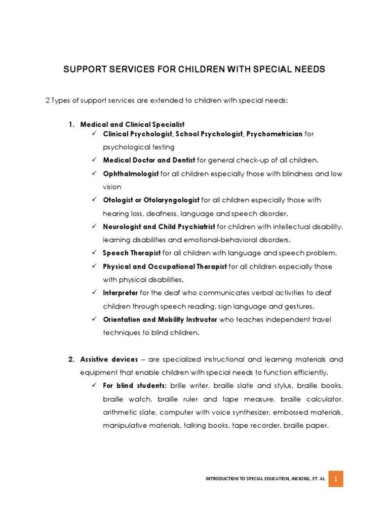 Support Services For Children With Special Needs | PDF