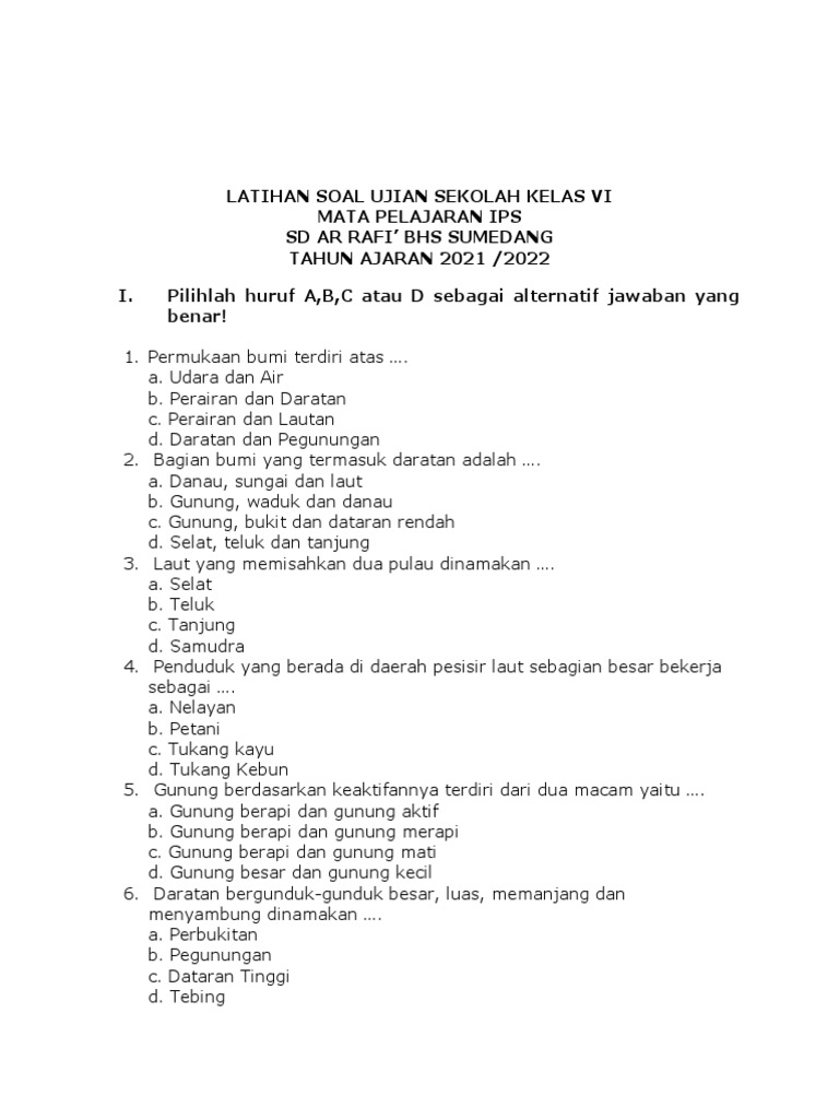 Soal Latihan US Kelas VI - 2 | PDF