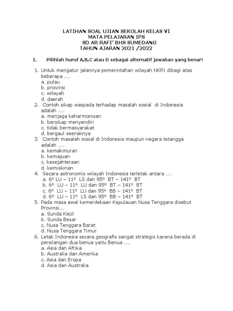 Soal Latihan US Kelas VI - 1 | PDF