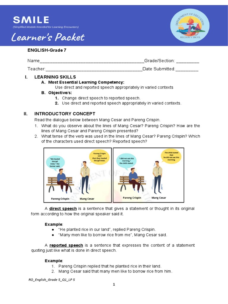 Changing Direct Speech to Reported Speech: A Lesson on the Appropriate ...