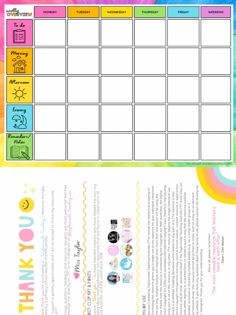 PrintableWeeklyOverviewTemplateBrightRainbowDesign 1 | PDF