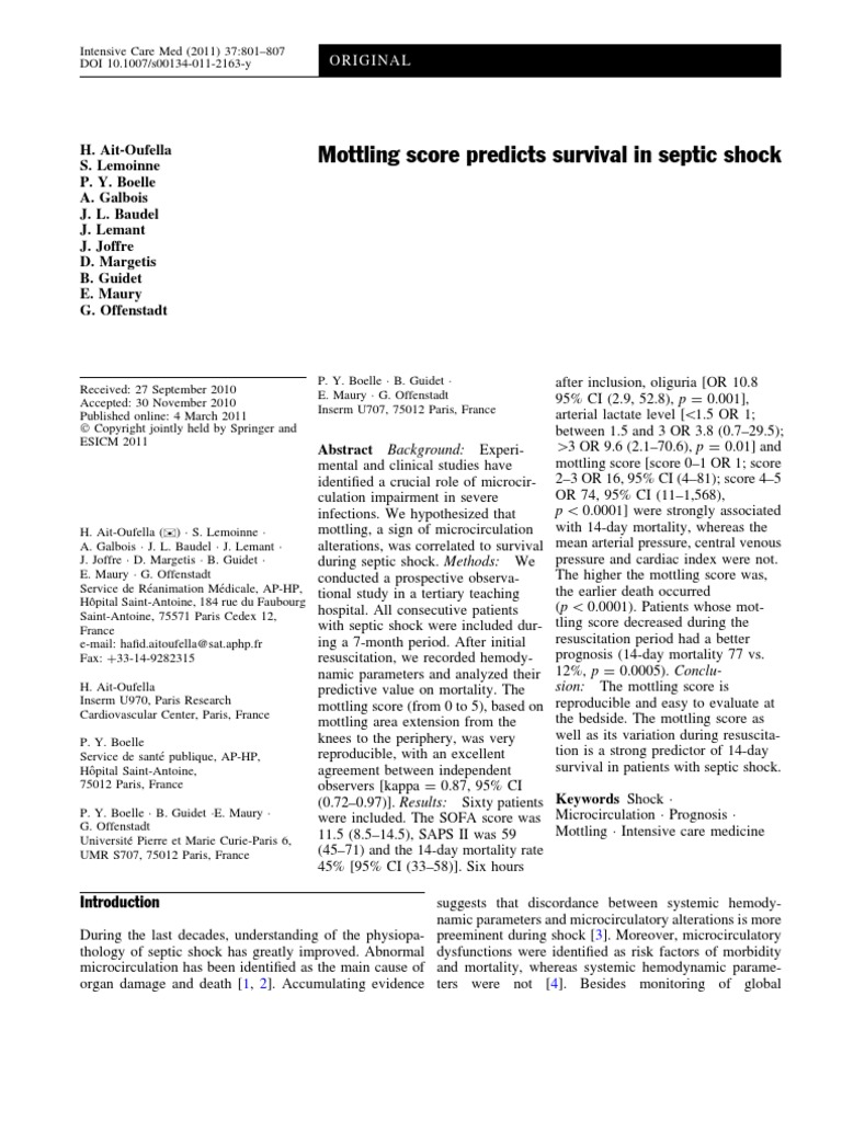 Mottling Score - ICM 2011 | PDF | Shock (Circulatory) | Sepsis