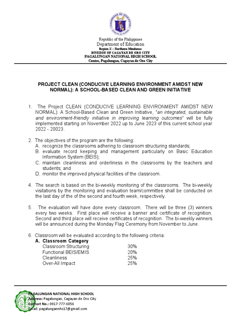 Project CLEAN: Promoting Clean and Green Classrooms Through a School ...