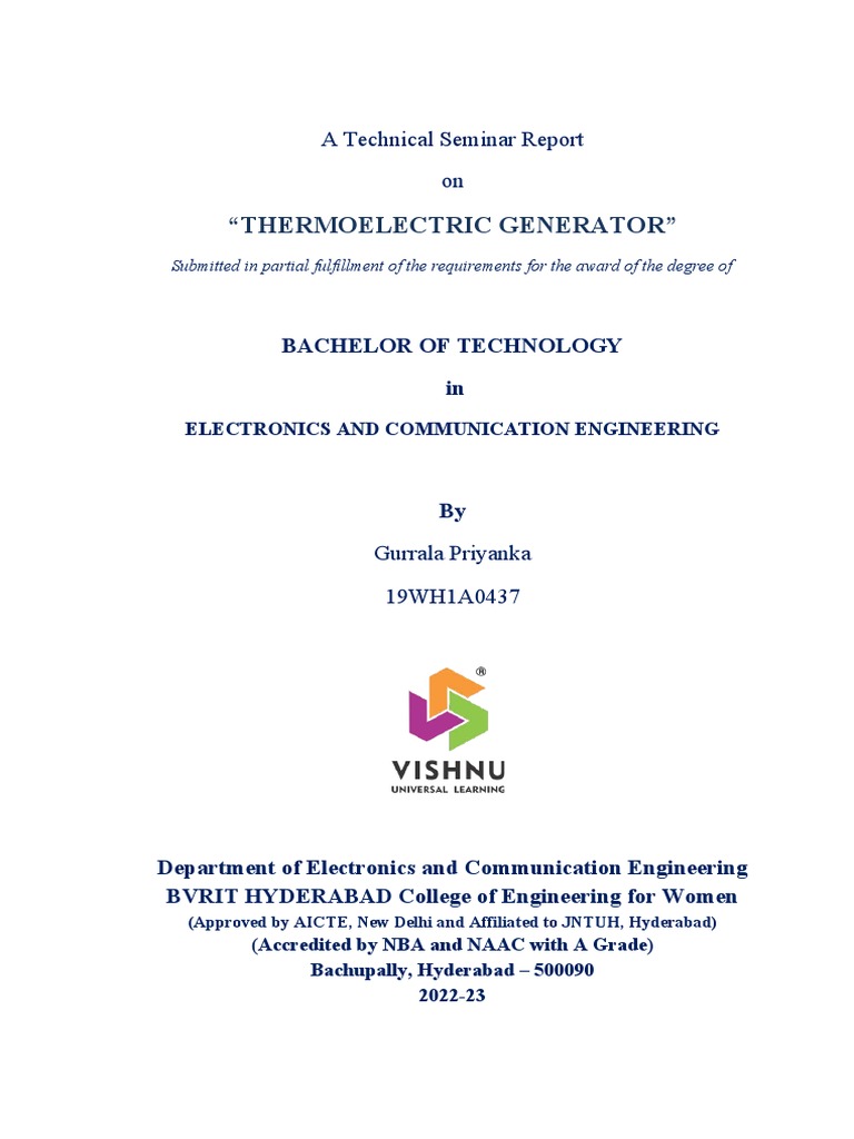 IV Year Technical Seminar Report Format 2022-23 | Download Free PDF | Temperature | Applied And ...