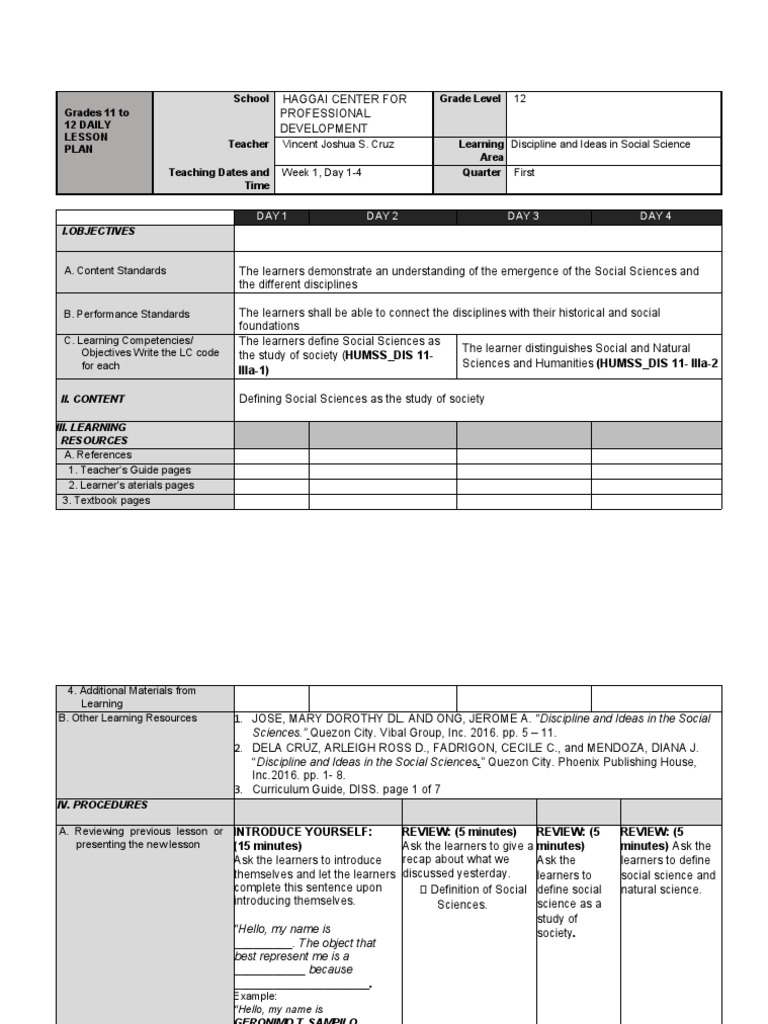 Grades 11 To 12 DAILY LESSON PLAN | PDF | Science | Learning