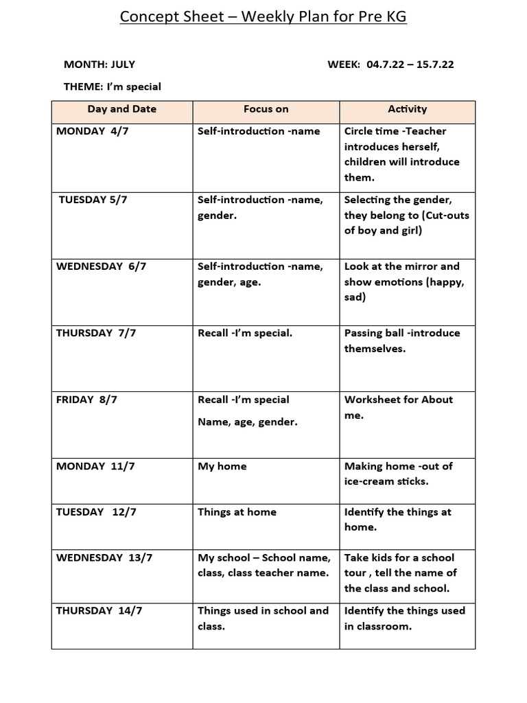 Pre KG - Concept Sheet | PDF | Learning | Cognitive Science
