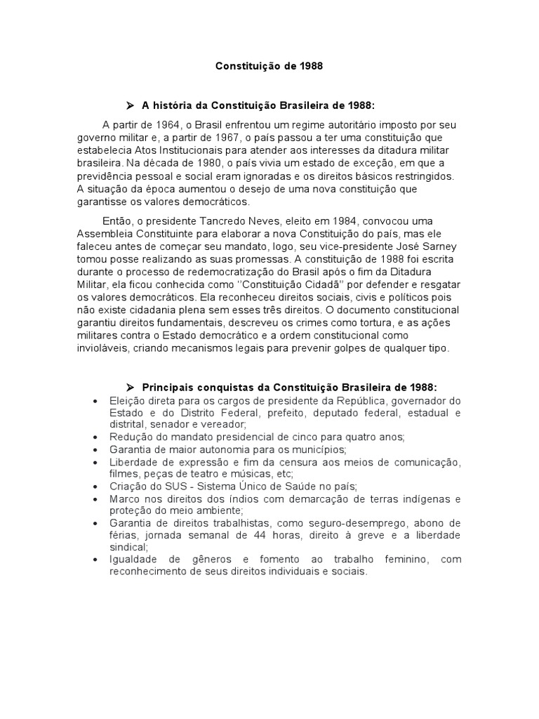 Constituição de 1988: A Cidadania Brasileira | PDF | Política | Direito
