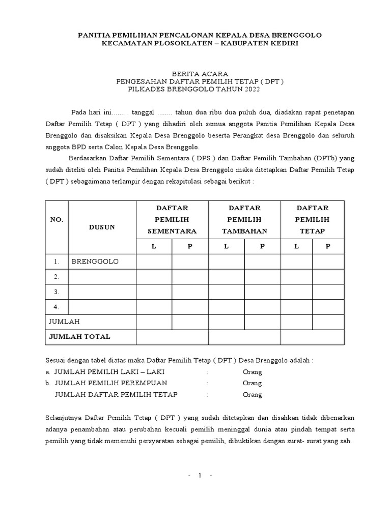 Berita Acara Penetapan DPT | PDF