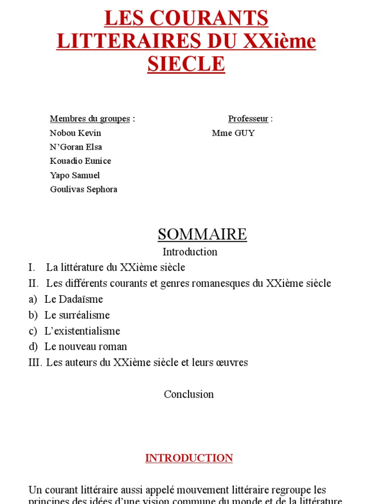 Les Courants Litteraires Du Xxième Siecle Pdf Romans Surréalisme