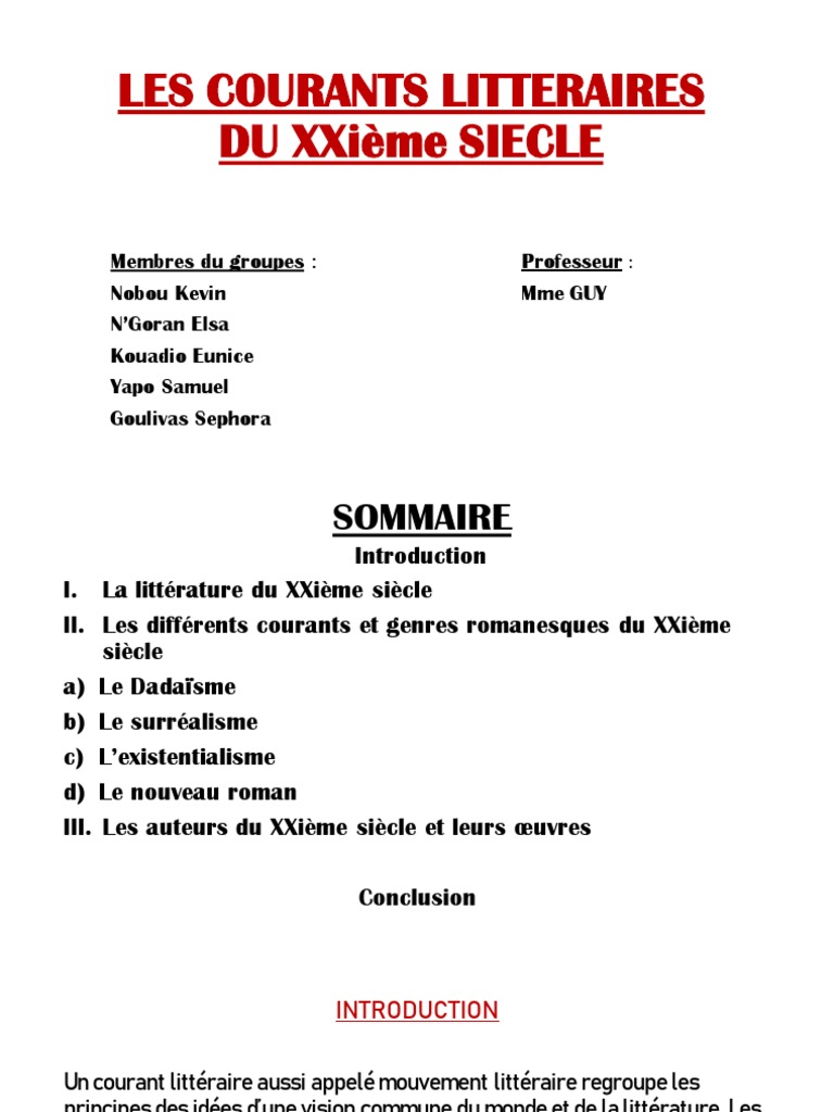 LES COURANTS LITTERAIRES DU XXième SIECLE | PDF | Romans | Surréalisme