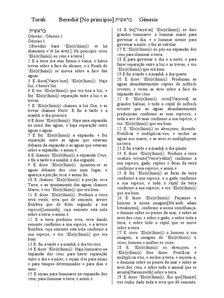 B'reshit | PDF | Gênesis (livro) | Mulher