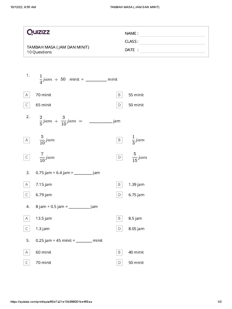 Tambah Masa (Jam Dan Minit) | PDF