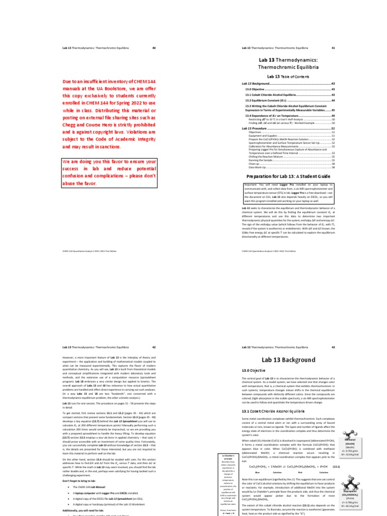 144 Lab 13 | Download Free PDF | Coordination Complex | Chemical Equilibrium