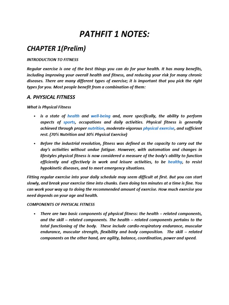 Pathfit 1 Notes Chapter 1 (Prelim) | PDF | Physical Fitness ...