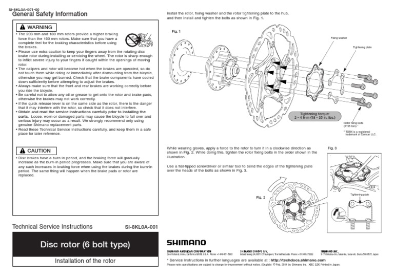 Disc Rotor (6 Bolt Type) : General Safety Information | PDF | Machines ...