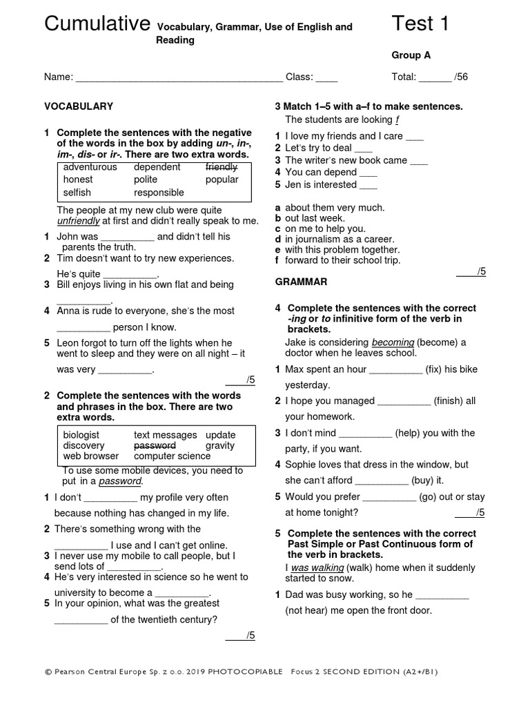 Focus 2 2ed Cumulative Test 1 Units1-2 GroupA | PDF | Astronomy | Science